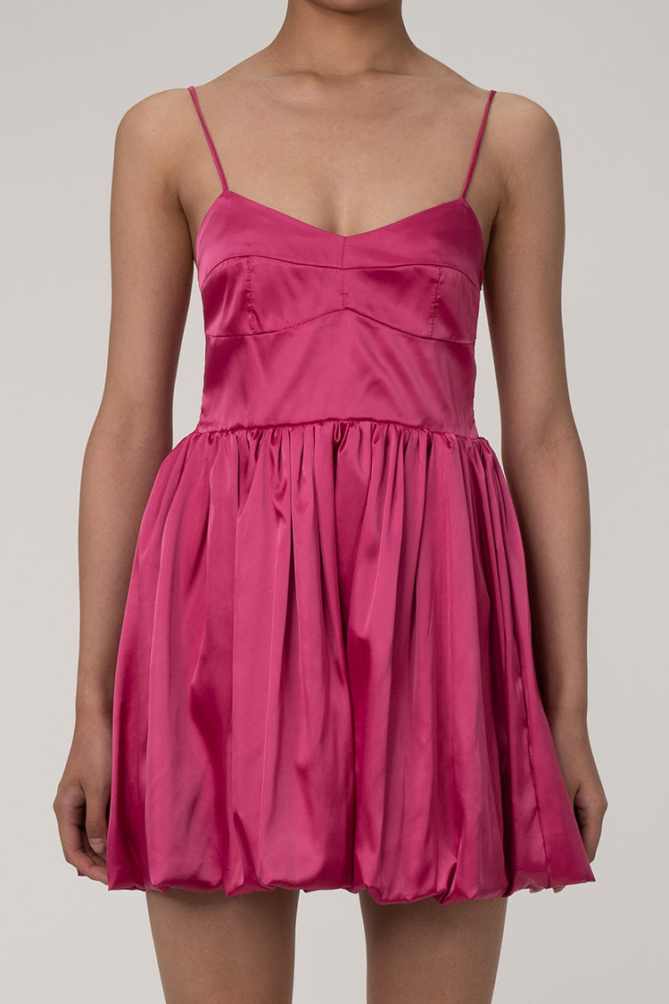 Cute Sweetheart Spaghetti Strap Ruched Bubble Satin Smock Party Mini D